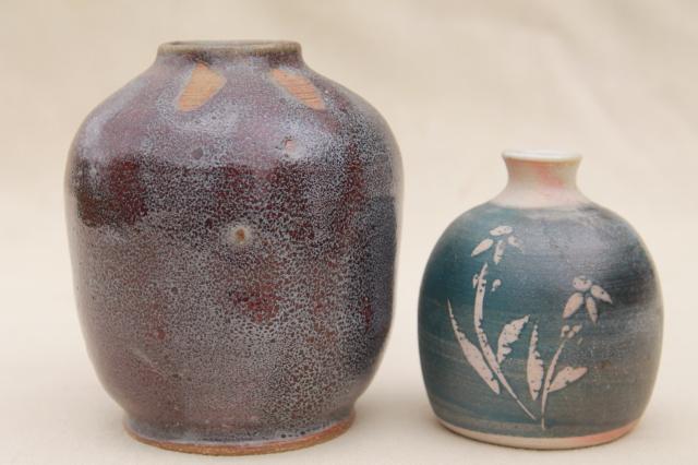vintage weed pot vases, rustic handcrafted studio art pottery bottle ...