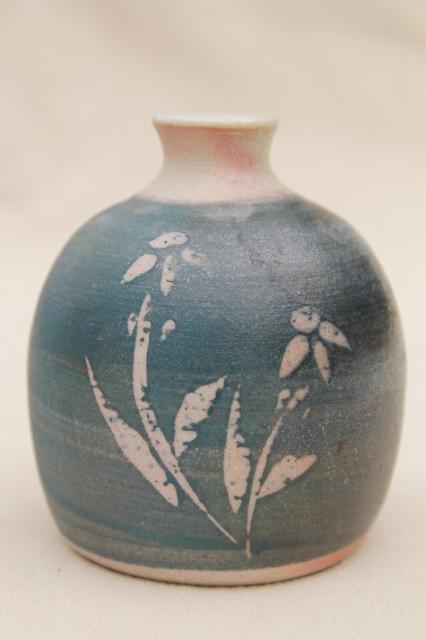 vintage weed pot vases, rustic handcrafted studio art pottery bottle ...