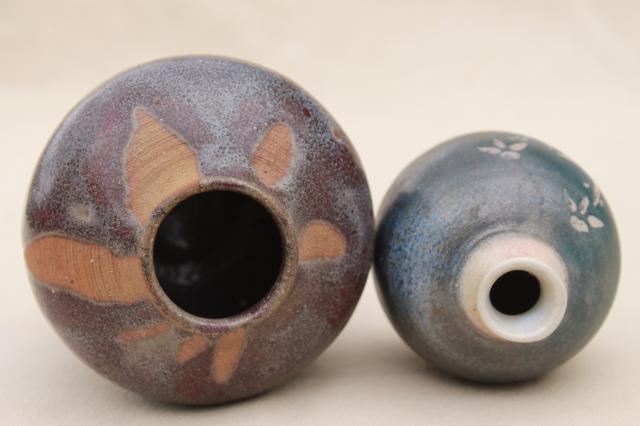 vintage weed pot vases, rustic handcrafted studio art pottery bottle ...